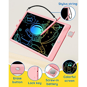 TEKFUN LCD Writing Tablet Doodle Board, 8.5inch Colorful Drawing Tablet Writing Pad, Kids Gifts Toys for 3 4 5 6 7 Year Old Kids, Erasable Doodle Pad Toddler Travel Car Toy Road Trip Activity (Pink)