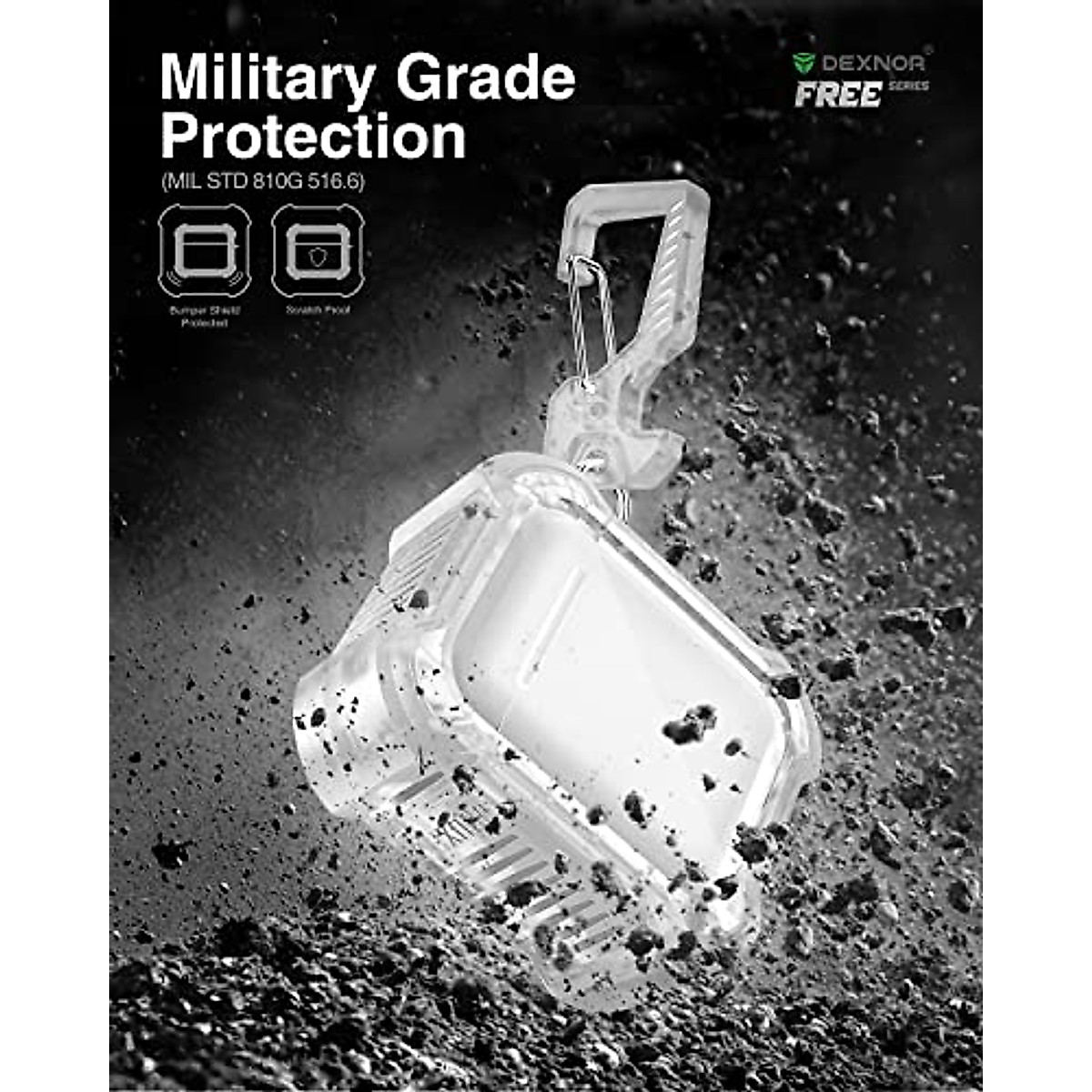 Dexnor Compatible with Airpods 1&2 Case, Clear Hard 2-Peice AirPods 1st(2016) & AirPods 2nd(2019) Generation Case with Keychain Clip for Boys Girls Women Men[LED Visible Support Wireless Charging]