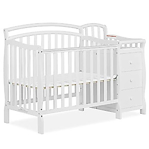 Dream On Me Casco 3-In-1 Mini Crib And Changing Table In White, Convertible Crib, Made Of Pinewood, Three Position Adjustable Mattress Height Settings