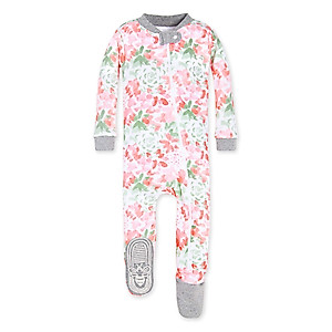 Burt's Bees Baby baby girls Zip-up Footed Sleeper Pj & Set of Bibs Bundle, 100% Organic Cotton Gifting, Succulents, 12 Months US