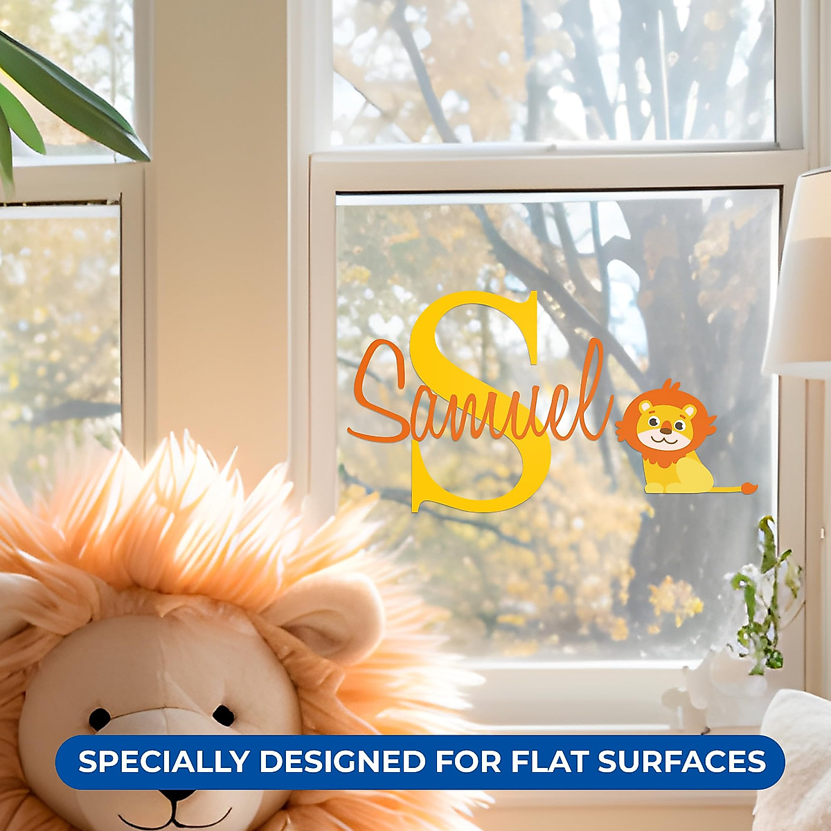 Personalized Name Lion Animal Series - Baby Boy - Wall Decal Nursery for Home Bedroom Children (Wide 28"x15" Height)