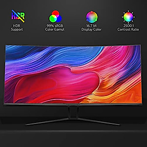 Fiodio 35” Ultra Wide QHD 21:9 Gaming Monitor, with Adaptive Sync, 120Hz Refresh Rate, Picture in Picture, By sRGB 99%, 2xHDMI 2xDisplay Ports, R1800, 3440*1440P, (DP Cable Included), Black (V3L6W)