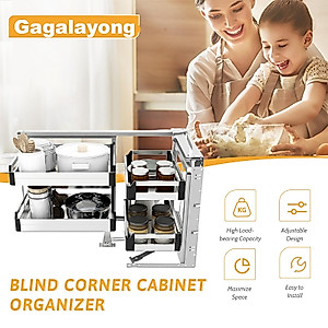 Gagalayong Blind Corner Cabinet Organizer, Corner Optimizer, Chrome Blind Corner Soft Close, Blind Corner Cabinet Pull Out Right for Coffee Cabinets and Kitchen Closets