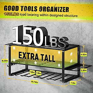 Power Tool Organizer Wall Mount - 150Lbs Load 3 Layers Storage Rack with 4 Drill Holders for Drills Cordless Tools. Heavy Duty Iron Garage Tool Organizer Storage for Workshop Shed Pegboard Basement