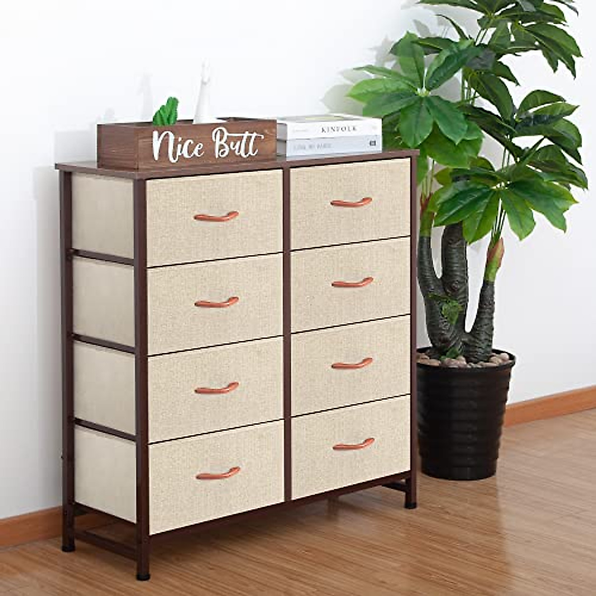 AZL1 Life Concept Storage Dresser Furniture Unit-Tall Standing Organizer for Bedroom, Office, Living Room, and Closet-8 Slim Drawer Removable Fabric Bins, Beige