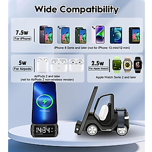 QFUP Forklift Wireless Charger Station for iPhone Charger for Apple Watch Charger for Airpods Charger, 6 in 1 Wireless Charging Station for Multiple Devices Apple Fast Wireless Desktop-Grey