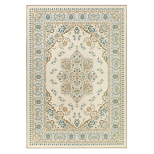 Antep Rugs Alfombras Oriental Traditional 5x7 Non-Skid (Non-Slip) Low Profile Pile Rubber Backing Indoor Area Rugs (Blue Beige, 5' x 7')