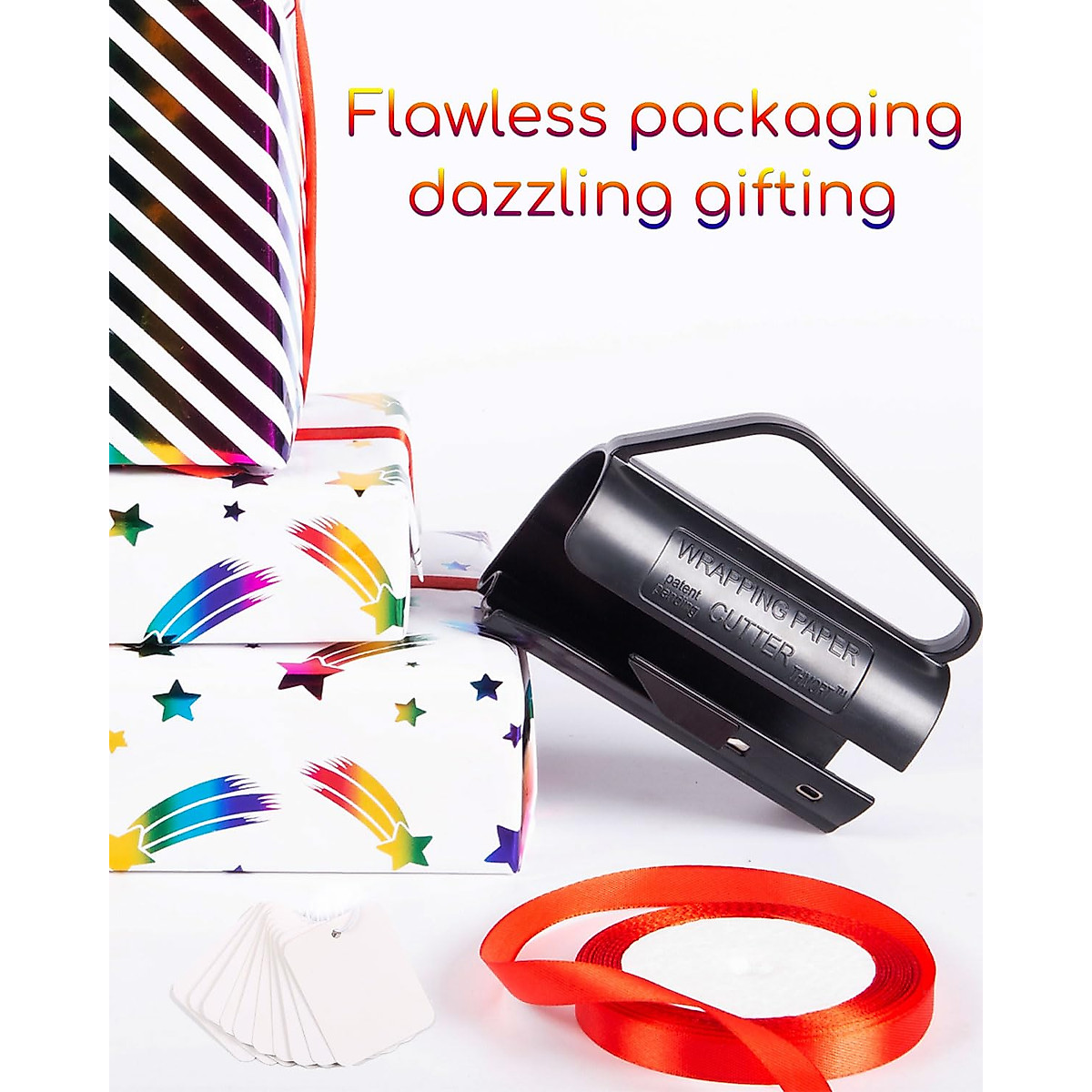 MONTPRO THMORT Birthday Wrapping Paper Roll with a Cutter Kit for Boys/Girls, Adults, Kids Foil mini rolls 17 X 120 Inch Gift Wrapping Paper Roll Colorful Foil Rainbow Silver. Includes double-sided