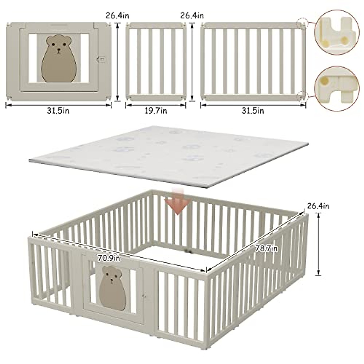 BanaSuper Baby Playpen Large 14-Panel Playard with Play Mat Safe Indoor Baby Fence for Toddlers Sturdy Kids Activity Center with Gate 78.7" x 70.9" x 26.4" 38.7 sq.ft