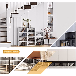 SEE SPRING X-Large 12 Pack Shoe Storage Box, Clear Plastic Stackable Shoe Organizer for Closet, Shoe Sneaker Containers Bins Holders Fit up to Size 13 (Black)