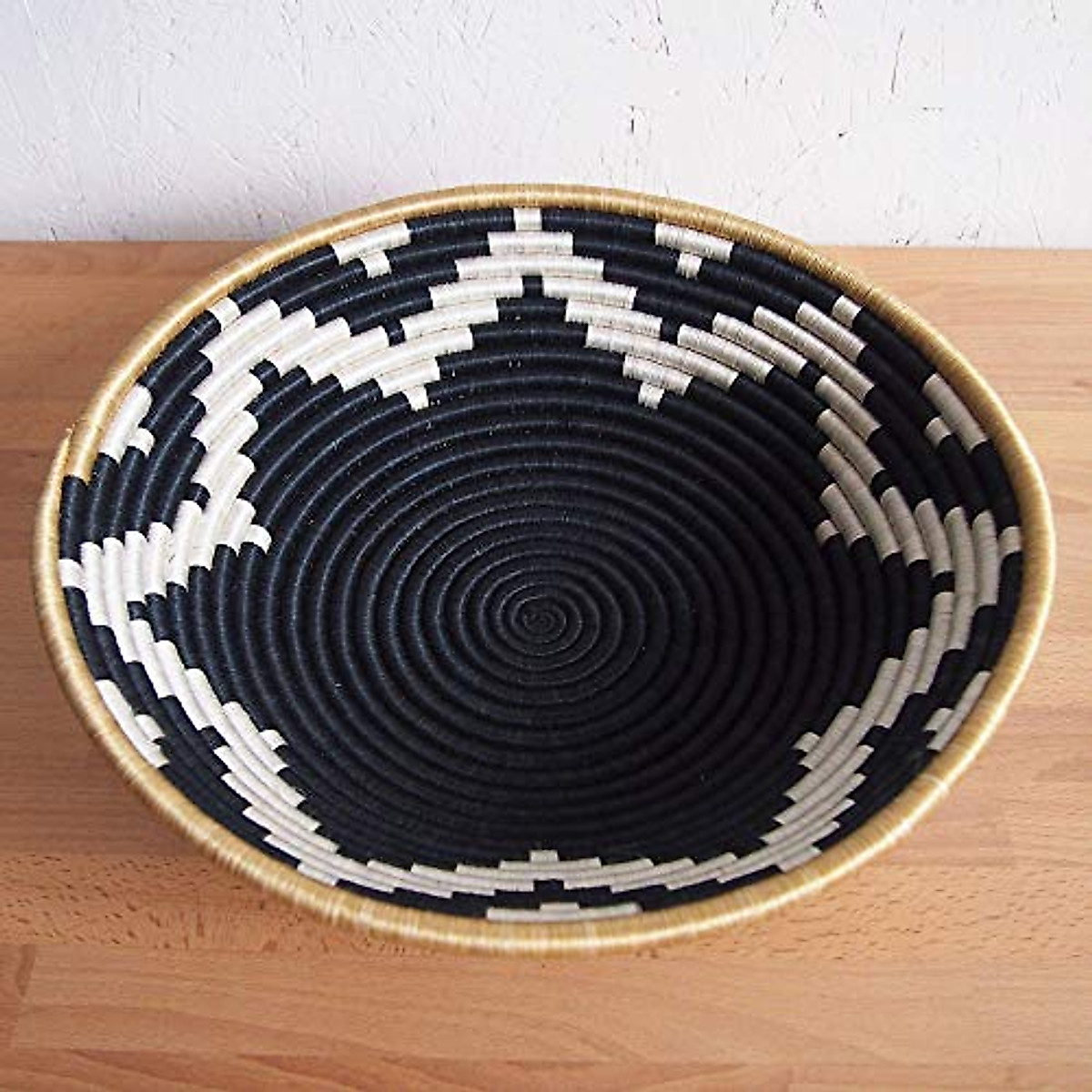 16" X-Large African Basket- Chwele/Rwanda Basket/Woven Bowl/Sisal & Sweetgrass Basket/Black, White, Tan