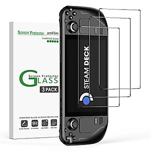 amFilm 3 Pack for Steam Deck/Steam Deck OLED Screen Protector Tempered Glass, Designed for Stream Steam Deck Accessories 2021 & 2022/Steam Deck OLED 2023