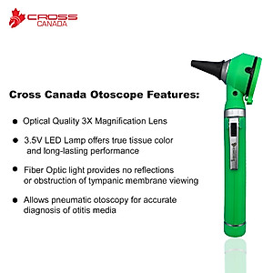 Cross Canada 11-084 Physician Fiber Optic LED Pocket Otoscope Diagnostic Set - Green