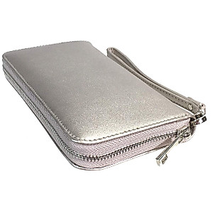 Zzfab Faux Leather Wallet Zip Around clutch Passport Wallet with Check Book Holder Pewter