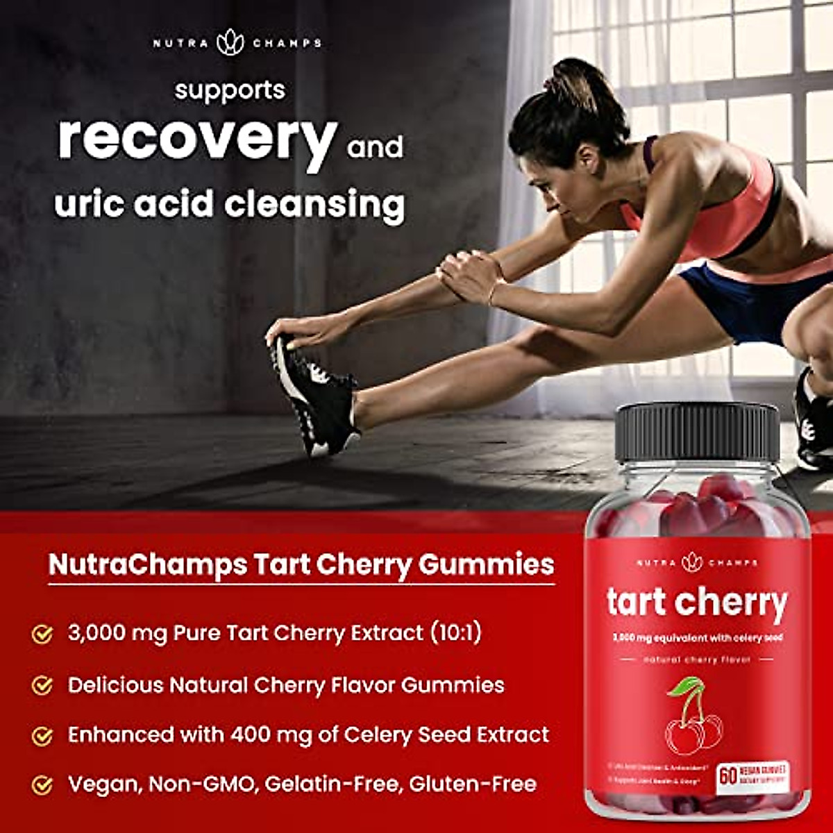 (2-Pack) 120 Tart Cherry Gummies - 3000mg Supplement with Celery Seed Extract - Vegan Tart Cherry Concentrate Gummy Vitamin