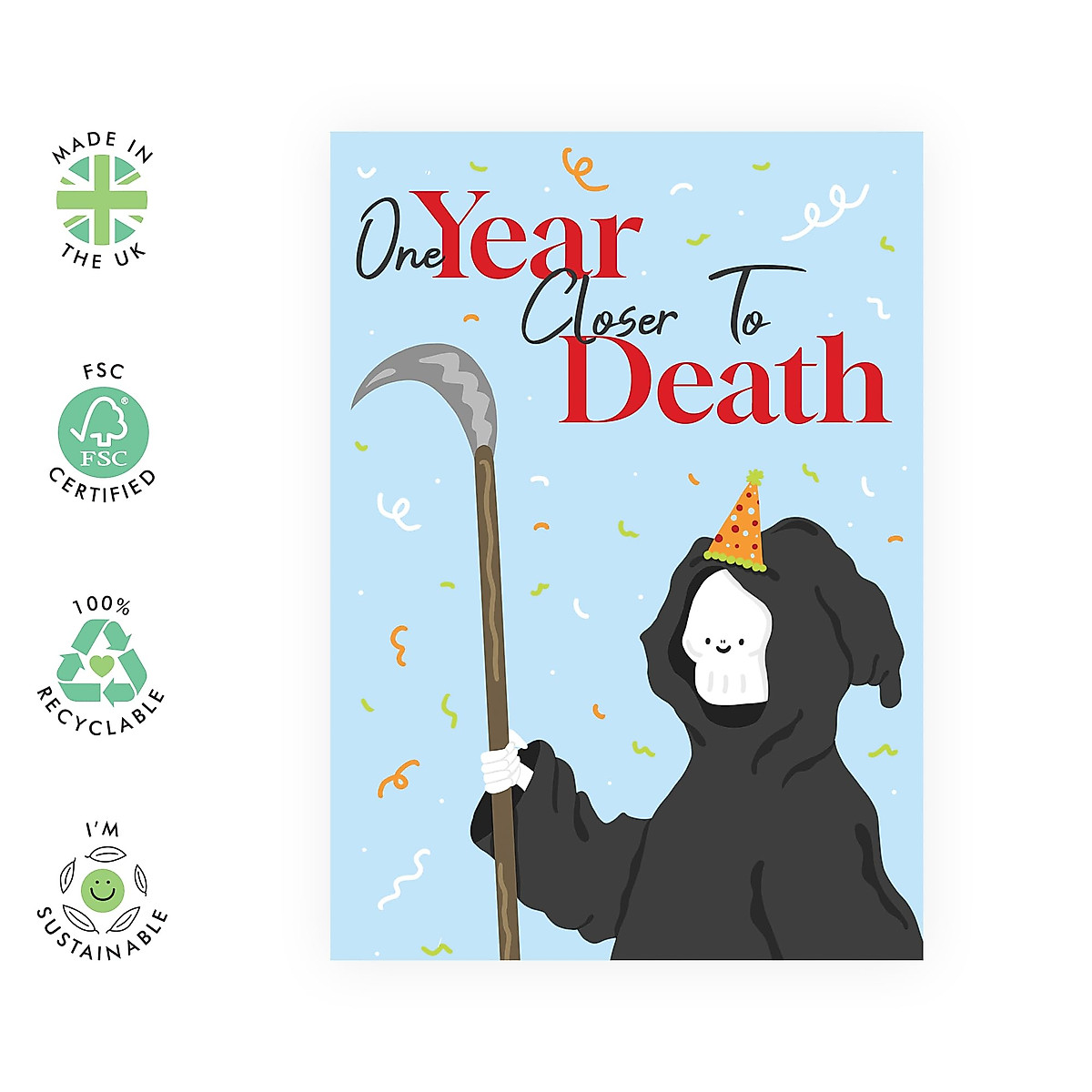 CENTRAL 23 Funny Birthday Card - One Year Closer To Death - Witty Humor - Greeting Cards For Him Her - Birthday Cards For Men Women Best Friend Brother Sister Mom Dad - Comes With Fun Stickers
