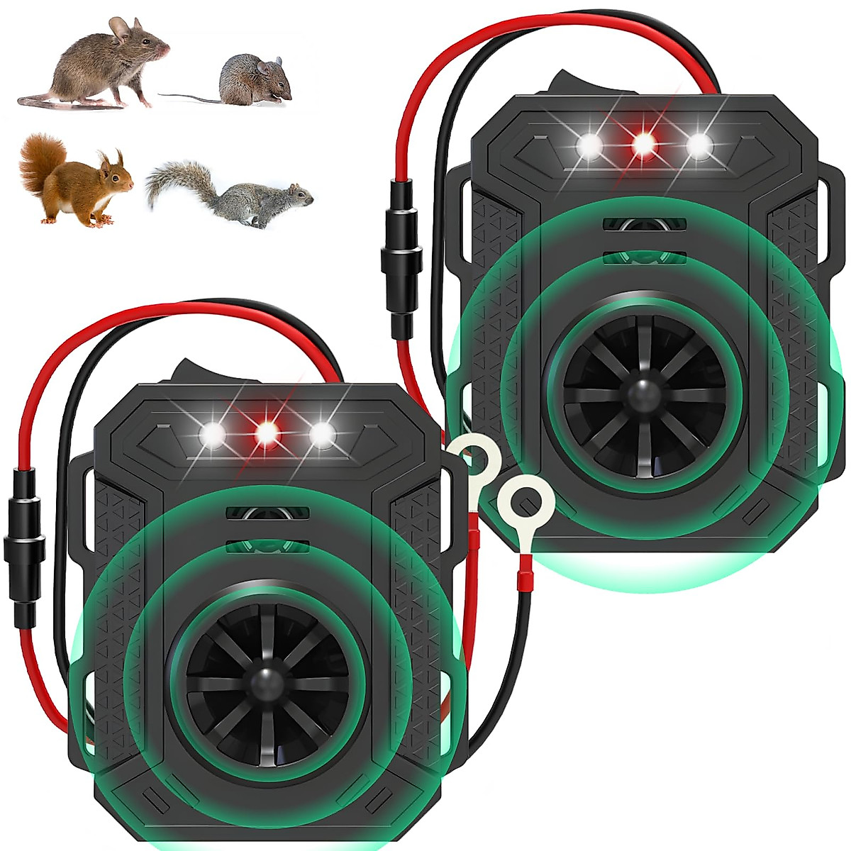 2024 Upgraded Rodent Repellent Ultrasonic Under Hood 2 Pack Mouse Repellent with Strobe Light Keep Mouse Rodents Squirrel Rat Mice Out of Car Engine Truck RV Rodent Deterrent for Vehicle Protection