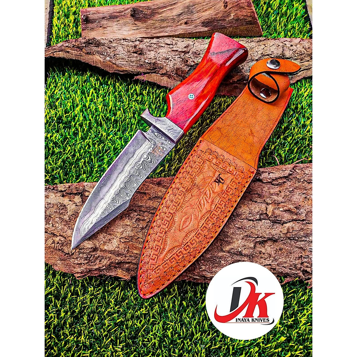 Custom hand made Damascus steel hunting knife,11" inches Skinner,out door survival camping,fix blade, classic, Christmas gift, nice grip handle,sharp, slicer, Leather sheath HUNT-04