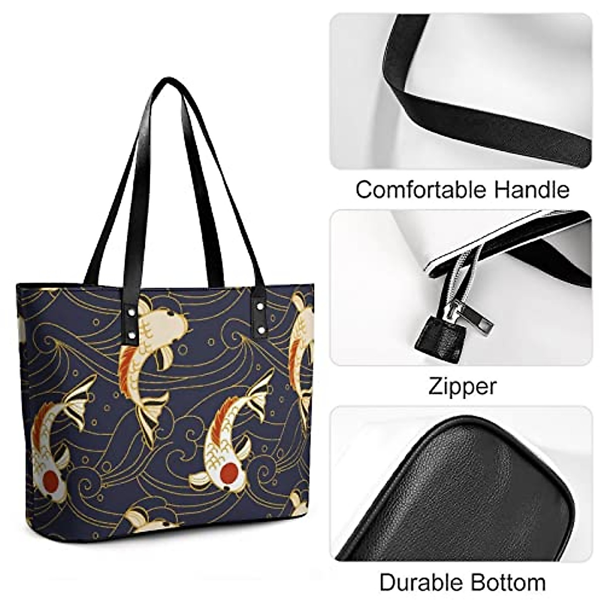 Womens Handbag Fish And Waves Leather Tote Bag Top Handle Satchel Bags For Lady