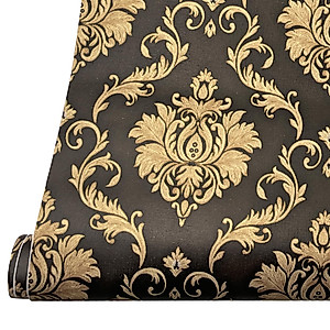 Yifasy Coffee Damask Cabinet Liner Self-Adhesive Shelf Drawer Paper Black Easy Install Redo Countertops Storage Chests 118x17.7 Inch