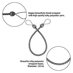 MALOINTEX 4 Pack Curtain Ropes Tiebacks Tie-Backs, Curtain Handmade Holdbacks, Polyester Curtain Tieback - Charcoal