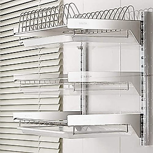 FEHUN Sinks,Kitchen Wall-Mounted Stainless Steel Drain Rack with Drain Pan,Storage Rack