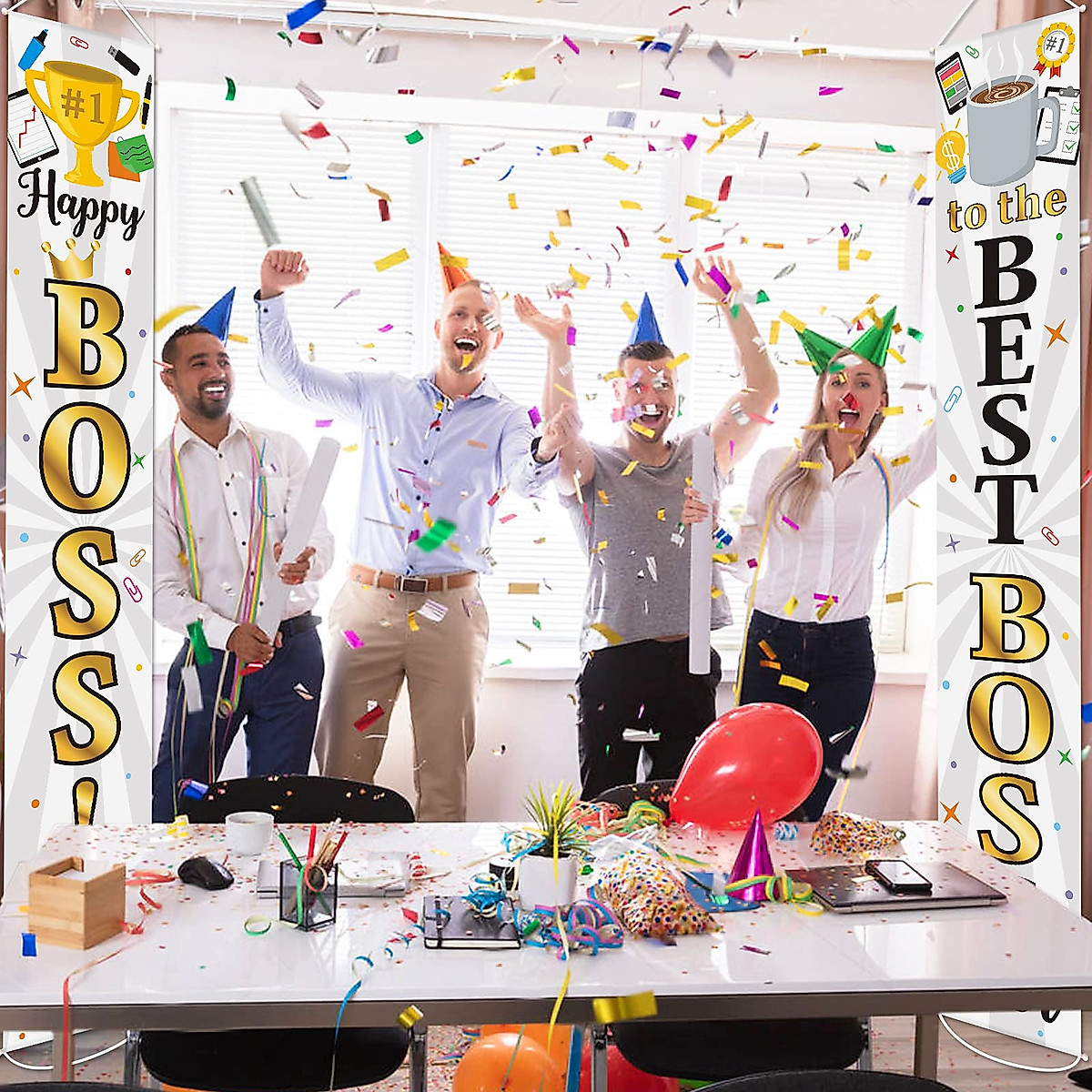 CiyvoLyeen Boss's Day Banner Happy Boss's Day Porch Signs Home Front Door Hanging Decor Boss Party Supplies Boss Day Party Decor