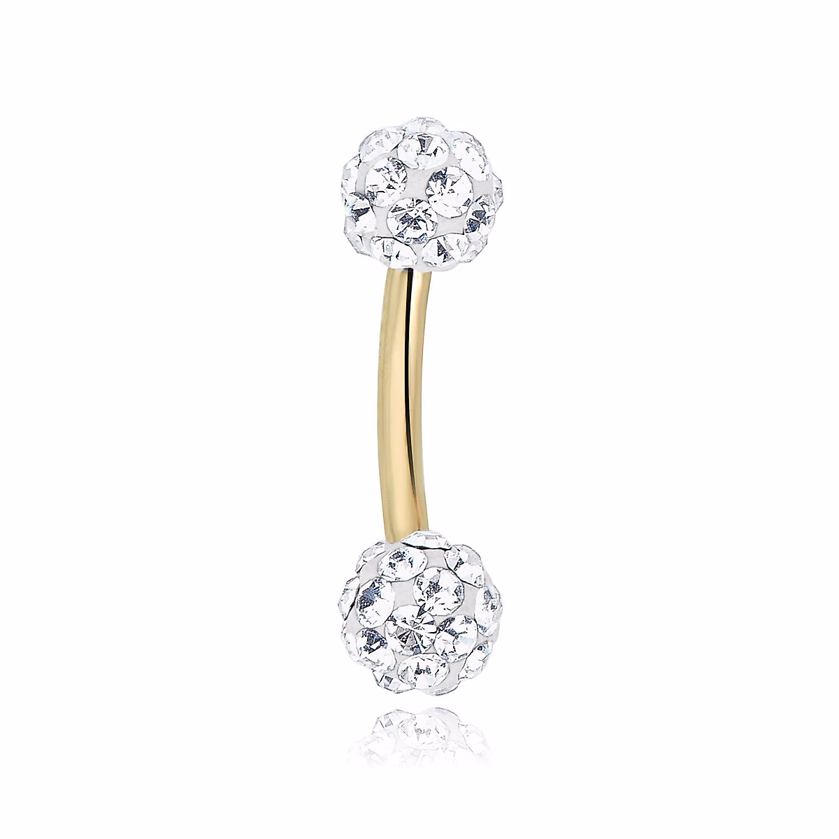 AVORA 10K Yellow Gold Swarovski Elements Crystal Curved Barbell Eyebrow Body Jewelry -016 Gauge
