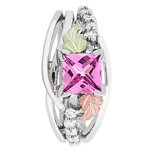 Princess-Cut Created Pink Sapphire and CZ Ring, Sterling Silver, 12k Green and Rose Gold Black Hills Gold Motif, Size 8.25
