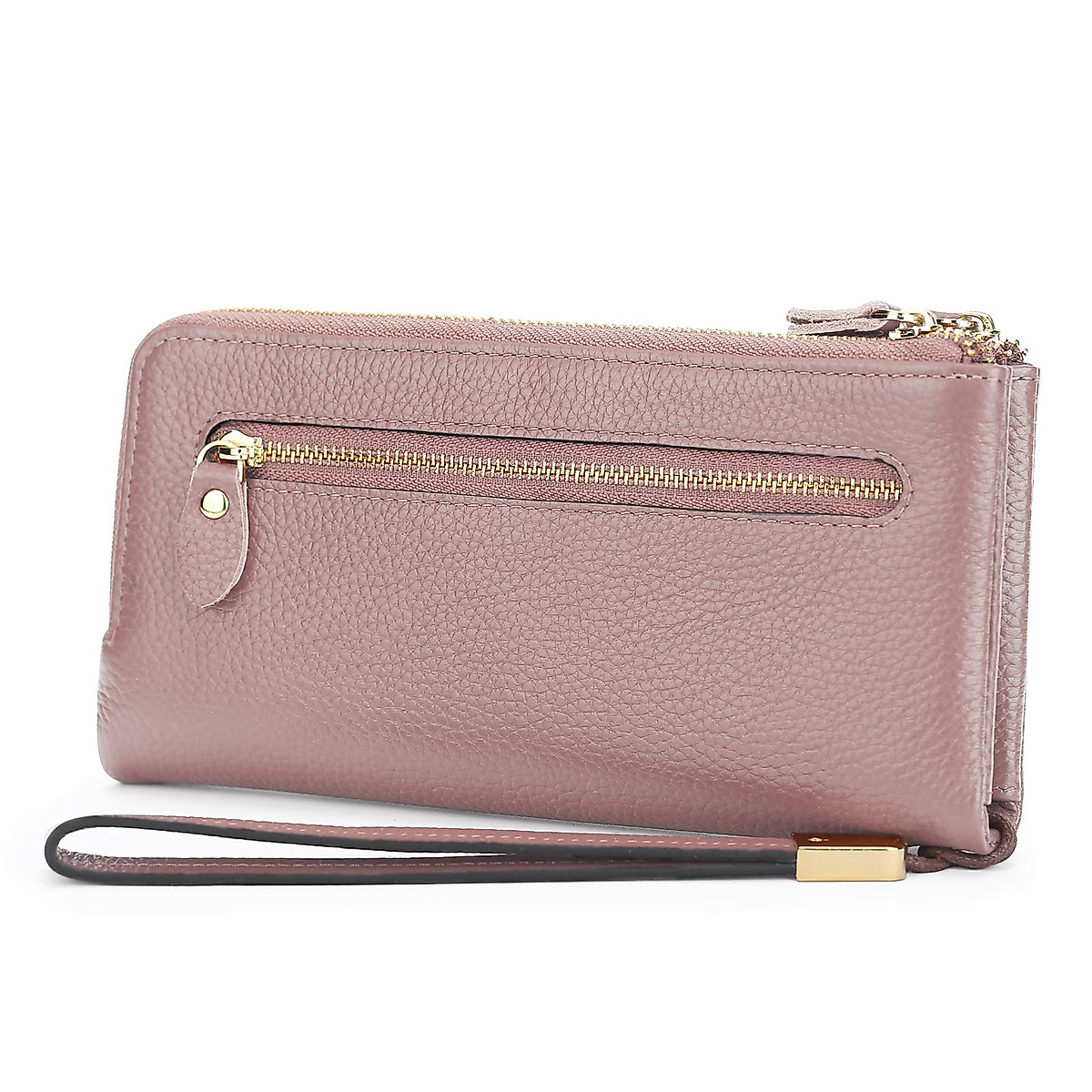 YALUXE Women's Genuien Leather Wristlet Wallets with Multi Card Slots Double Zipper Pocket