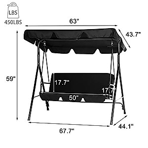 AECOJOY 3-Seat Outdoor Adjustable Canopy Swing Chair with Removable Cushion, Patio Swing Glider w/Weather Resistant Steel Frame, Hanging Lounge Chair for Garden, Porch, Poolside, Backyard
