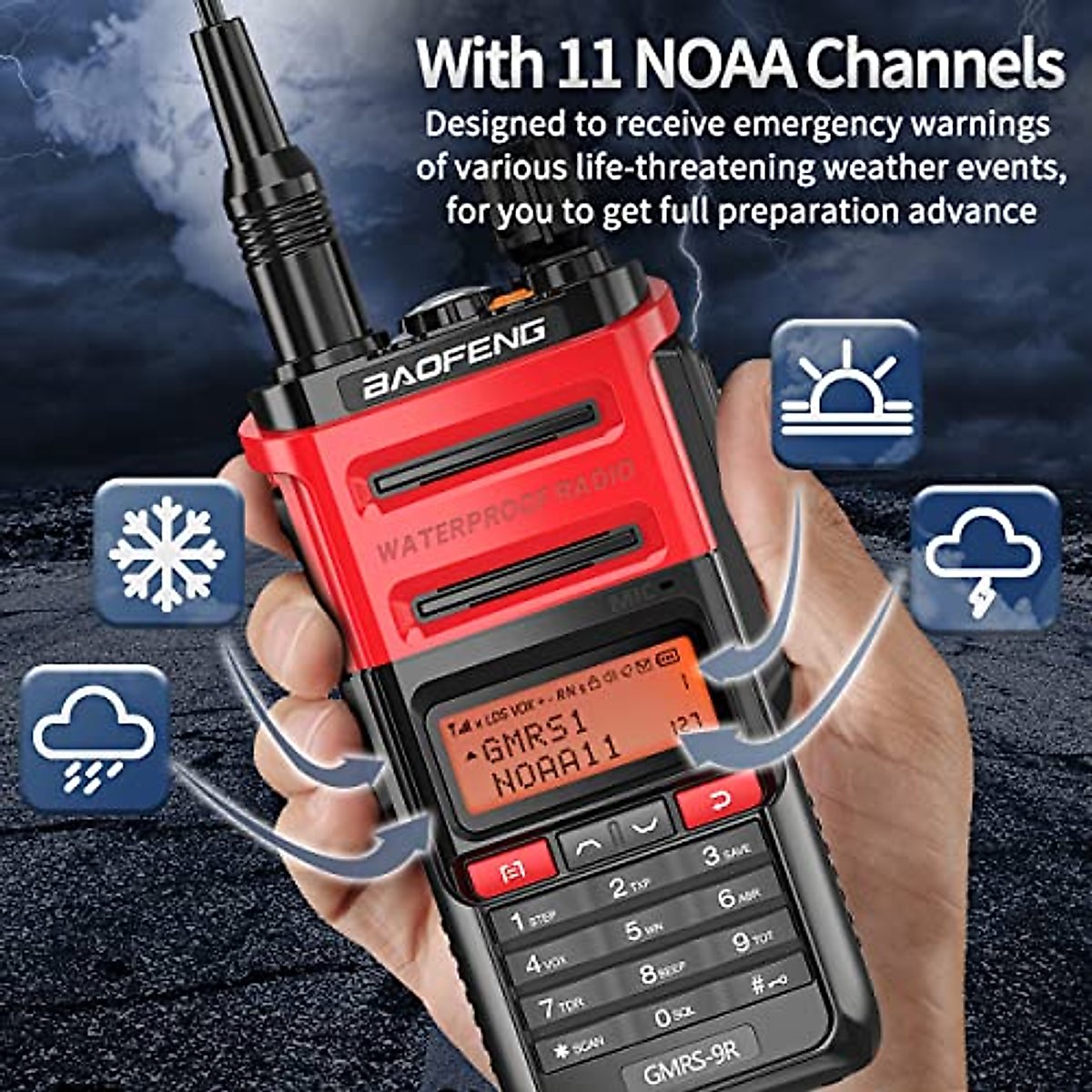 Baofeng GMRS Radio GMRS-9R Handheld Radio with NOAA Weather Scan,Waterproof IP67 Long Range Two Way Radios Rechargeable