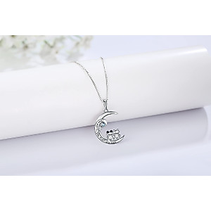 ABBGIABBW Frog Necklace S925 Sterling Silver I Love You to the Moon and Back Cute Animal Moon Pendant Necklaces Jewelry Gift for Women Sister