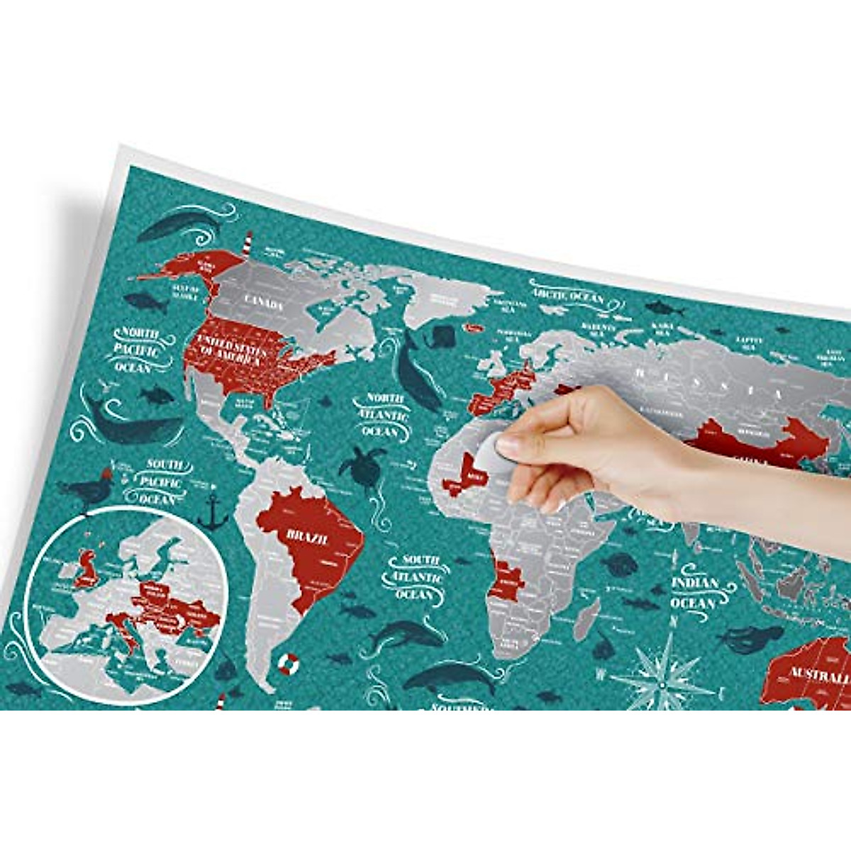 Small Scratch Off Travel World Map 1DEA.me - Premium Edition - 23.6" x 15.8" - Rewritable Places I’ve Been Travel Map - US States Outlined - Made from Flexible Plastic to Last Longer