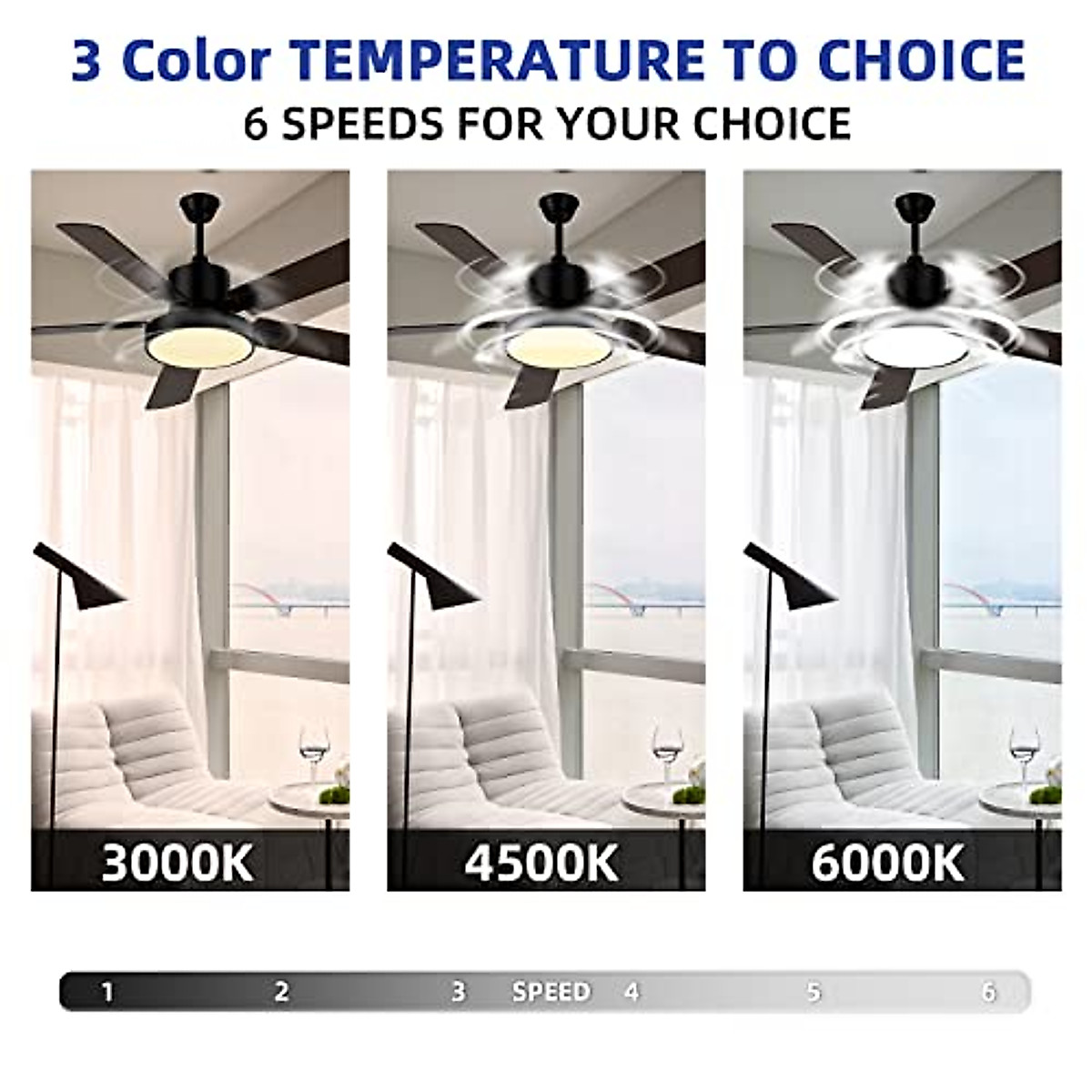Obabala Ceiling Fan with Light, Indoor and Outdoor Ceiling Fans with Lights and Remote, 52" Modern Ceiling Fan Reversible DC Motor-Matte Black,Patios/Farmhouse