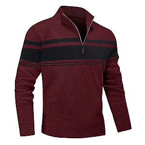 MAGNIVIT Men's Stand Collar Pullover Casual Long Sleeve Knitted Sweater Mens Mock Neck Sweater Wine Red L