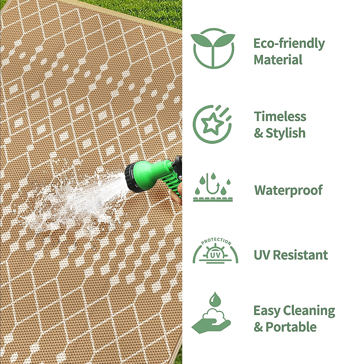 GENIMO Rug for Patio Clearance, 5'x8' Waterproof Reversible Outside Carpet for Outdoor Decor, Area Boho Plastic Straw Mat for RV, Deck, Camping, Camper,Brown & Beige