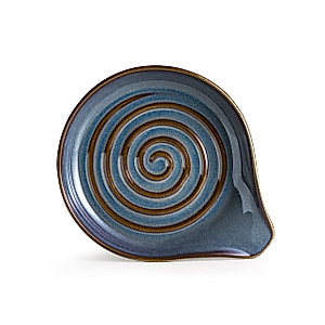 Cormomu Spoon Holder, Cooking Spoon Rest for Stove Top Utensil Rest for Spoons, Ladles, Tongs, Spatula, Large Spoon Holder with Handle for Easy Grip Framhouse Decor Cute Kitchen Gadget, Gray and Blue