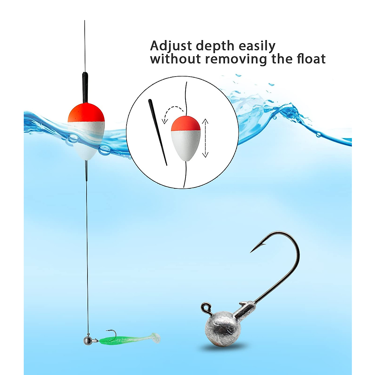 Fishing Bobbers Kit Slip Floats Set Rig Jig Heads Hook Soft Lures Adjustable Popping Cork Fishing Tackle Gear