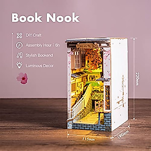 Rolife DIY Book Nook Kit Wooden Decorative Bookends for Home Decor (Sakura Densya+Sunshine Town)