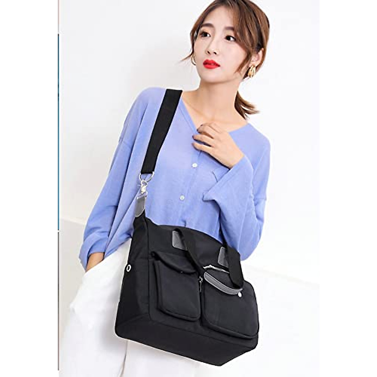 Women's Shoulder Bag Supple Nylon Tote Bag Large Cross-Body Bag Top-Handle Bag With Zip Closure Trendy Bag…