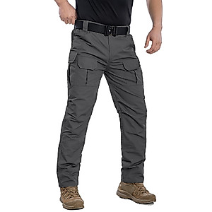 NAVEKULL Men's Outdoor Tactical Pants Rip Stop Lightweight Waterproof Military Combat Cargo Work Hiking Pants Dark Grey