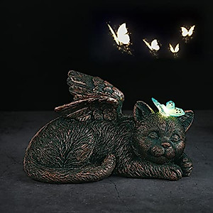 Qeeman Cat Memorial Gifts, Pet Angel Garden Solar Light Cat Memorial Stones for pet Memorial Gifts and pet Loss Gifts, Ideal Gifts for Garden