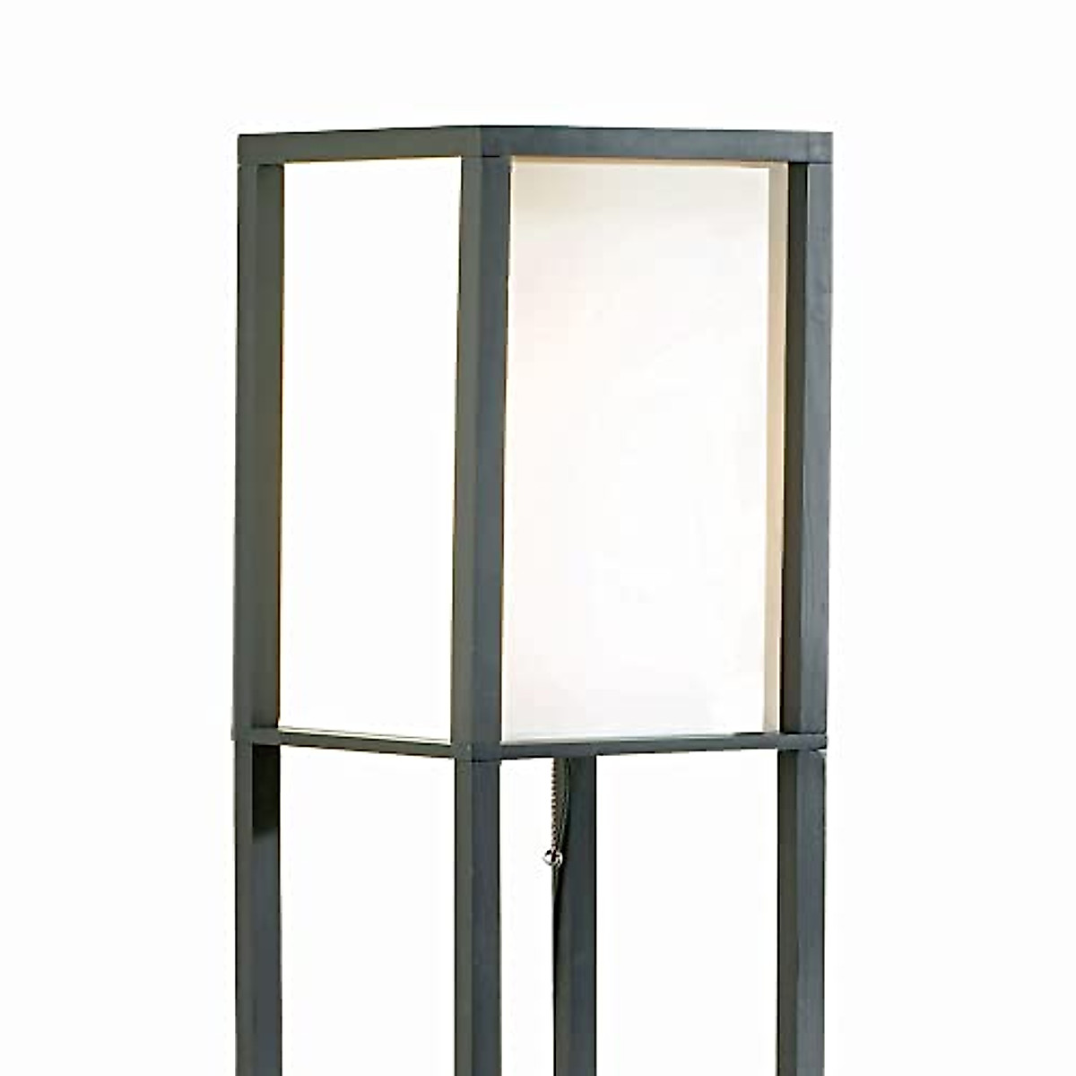 Catalina Lighting 17559-011 Modern Faux Wood Floor Lamp with Shelves and Ivory Linen Shade, 63", Classic Black