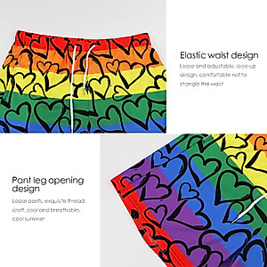 Men's 2 Piece Set Rainbow Gay Shirts and Shorts 3D Printed Rainbow Heart Outfits Elastic Waist Shorts with Drawstring