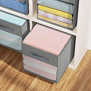 DIMJ Cube Storage Bins, 3 Packs Clear Window Fabric Storage Bin Organizer for Closet Shelves Home Storage Cubes Organizer with Handles