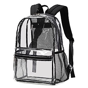abshoo Heavy Duty Clear Backpack For School Approved Transparent Clear Bookbag (Black)
