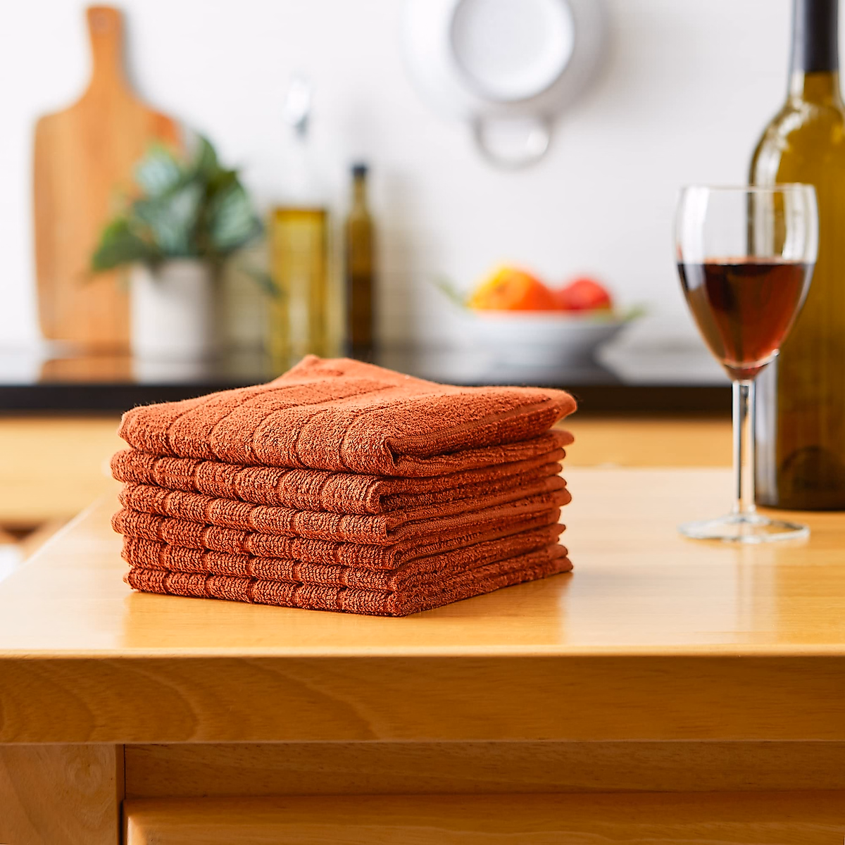 DII Basic Terry Collection Solid Windowpane Dishcloth Set, 12x12, Cinnamon, 6 Count