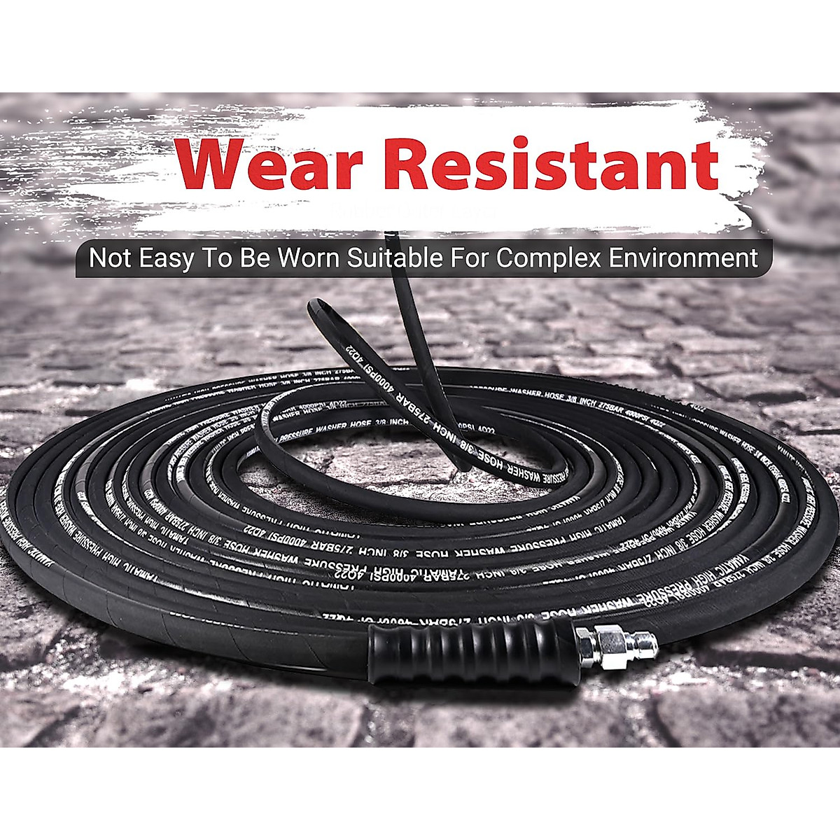 YAMATIC 3/8" Pressure Washer Hose 50FT Hot Water Power Washer Hose Max 212°F with Swivel Quick Connect, 4000 PSI Commercial Grade Steel Wire Braided & Synthetic Rubber Jacket, Kink Resistant