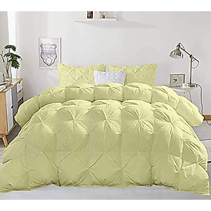 Fluffy Down Alternative 1000 Series 3 Piece Ivory Pinch Pleated Bedding Comforter Set ( Comforter + 2 Pillow Cases ) 500 GSM Egyptian Cotton King